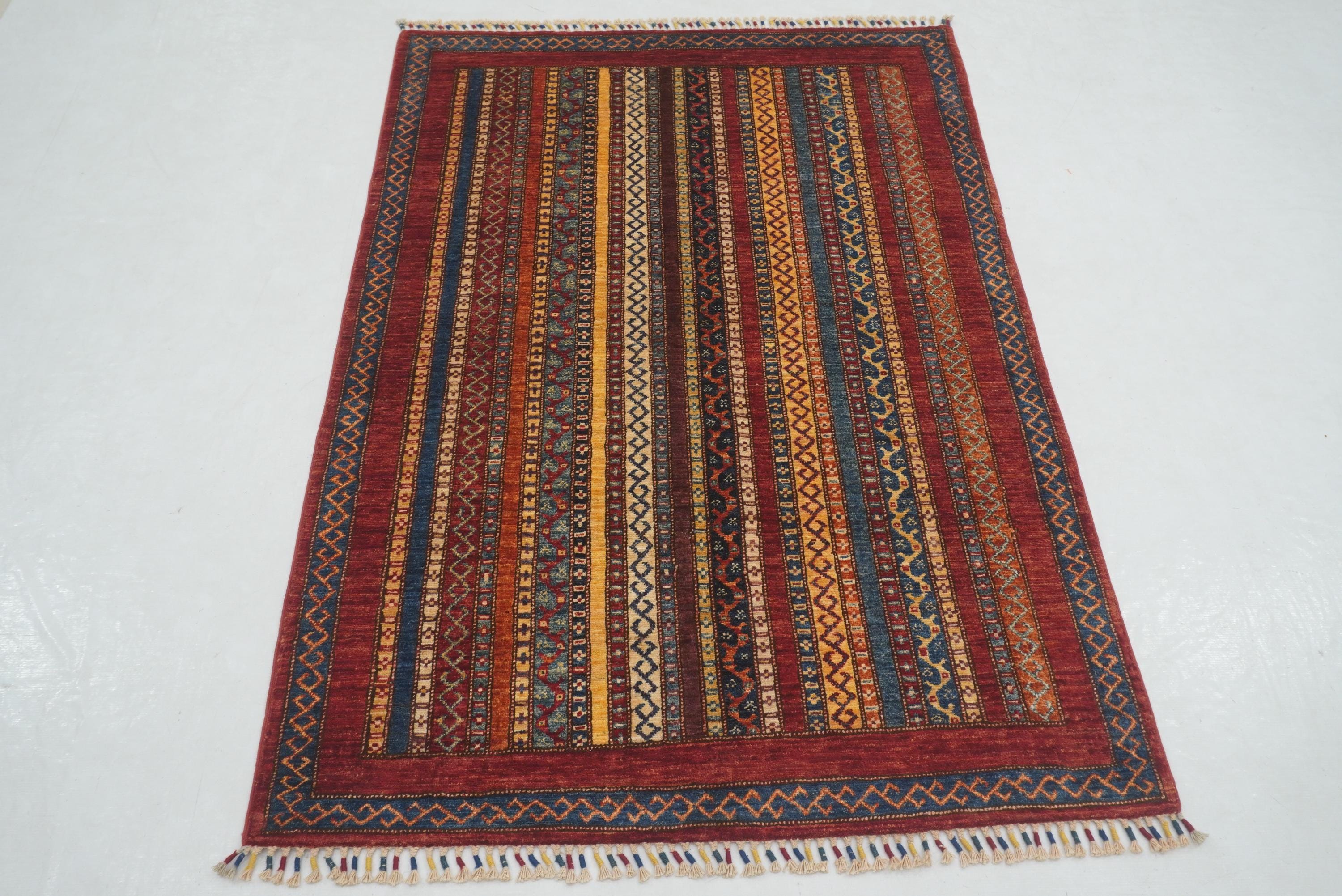 4x6 Red Turkish Shawl Pattern Handmade Rug jsrgasef - Bedroom Rug - Ru