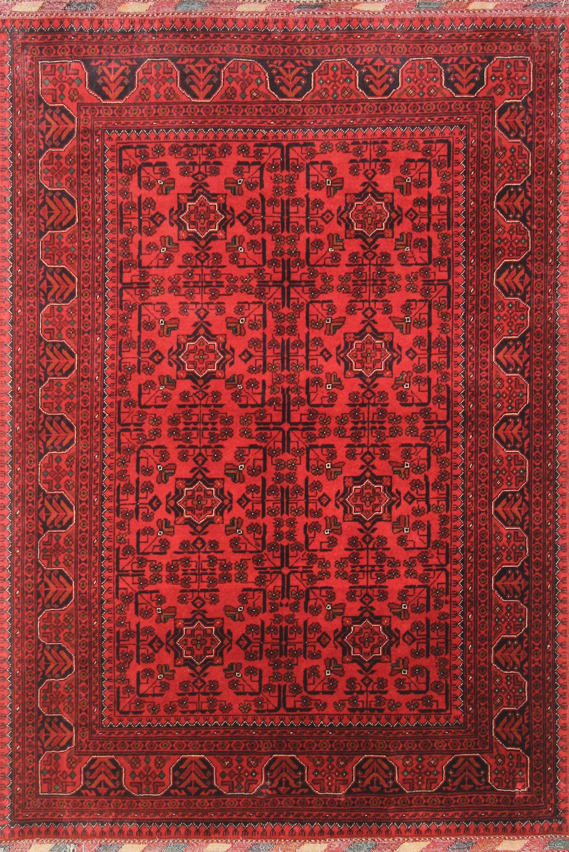 4x6 Red Afghan Khal Mohammadi hand knotted Wool Area Rug