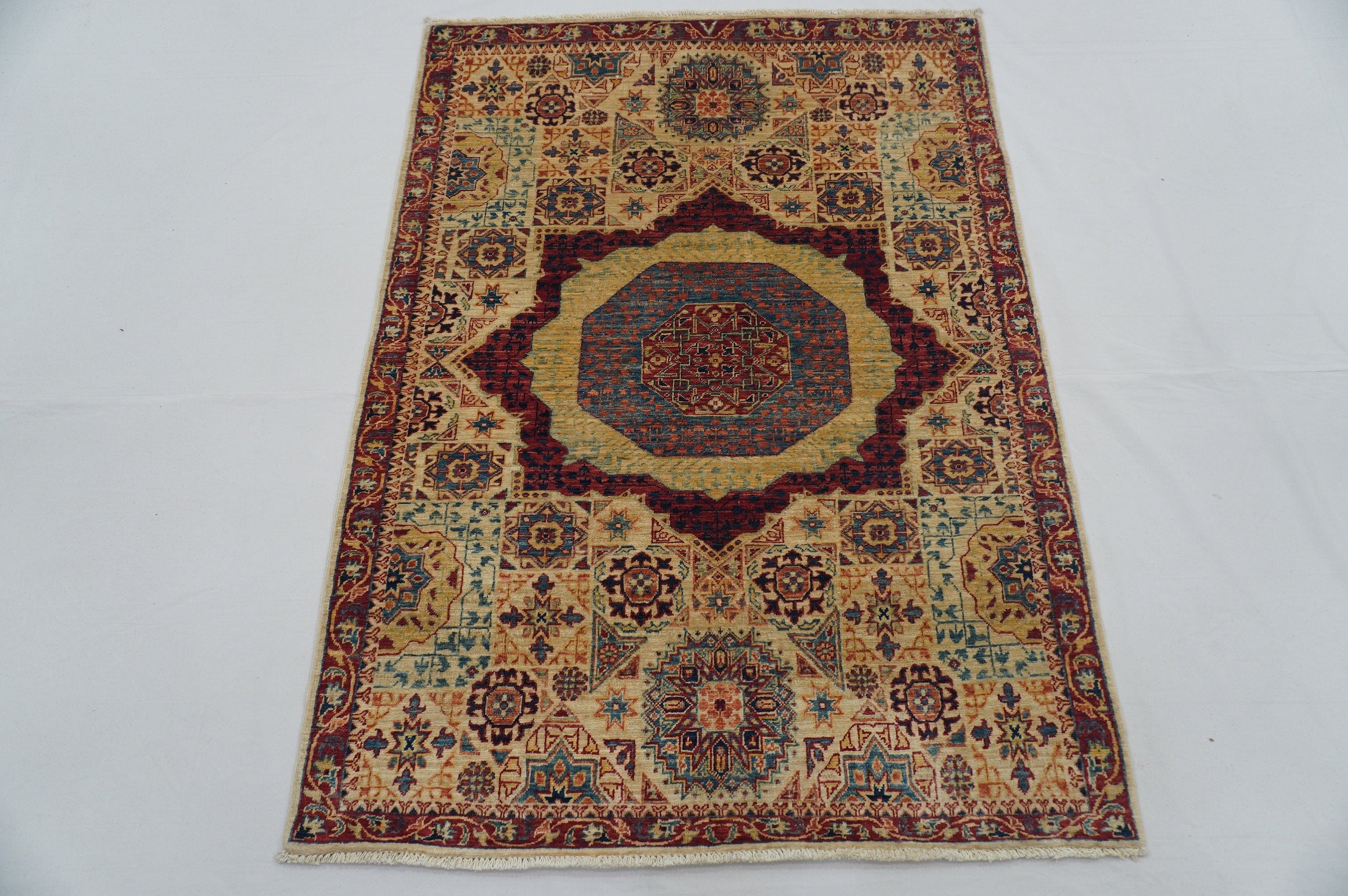 3x5 Beige Afghan Mamluk Hand knotted wool rug | Yildiz Rugs