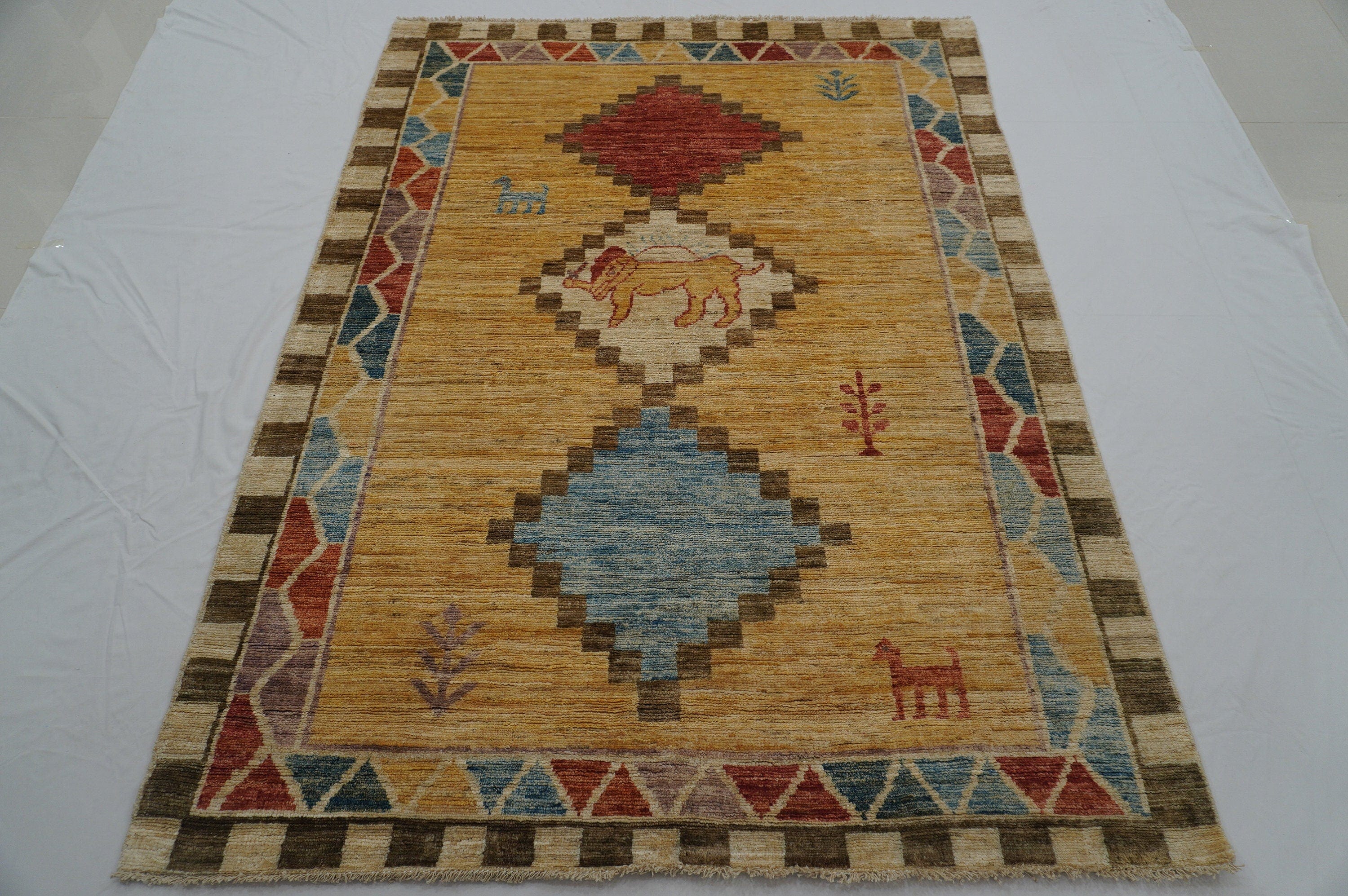 5x7 Beige Gabbeh Afghan Hand knotted Wool Rug | Yildiz Rugs