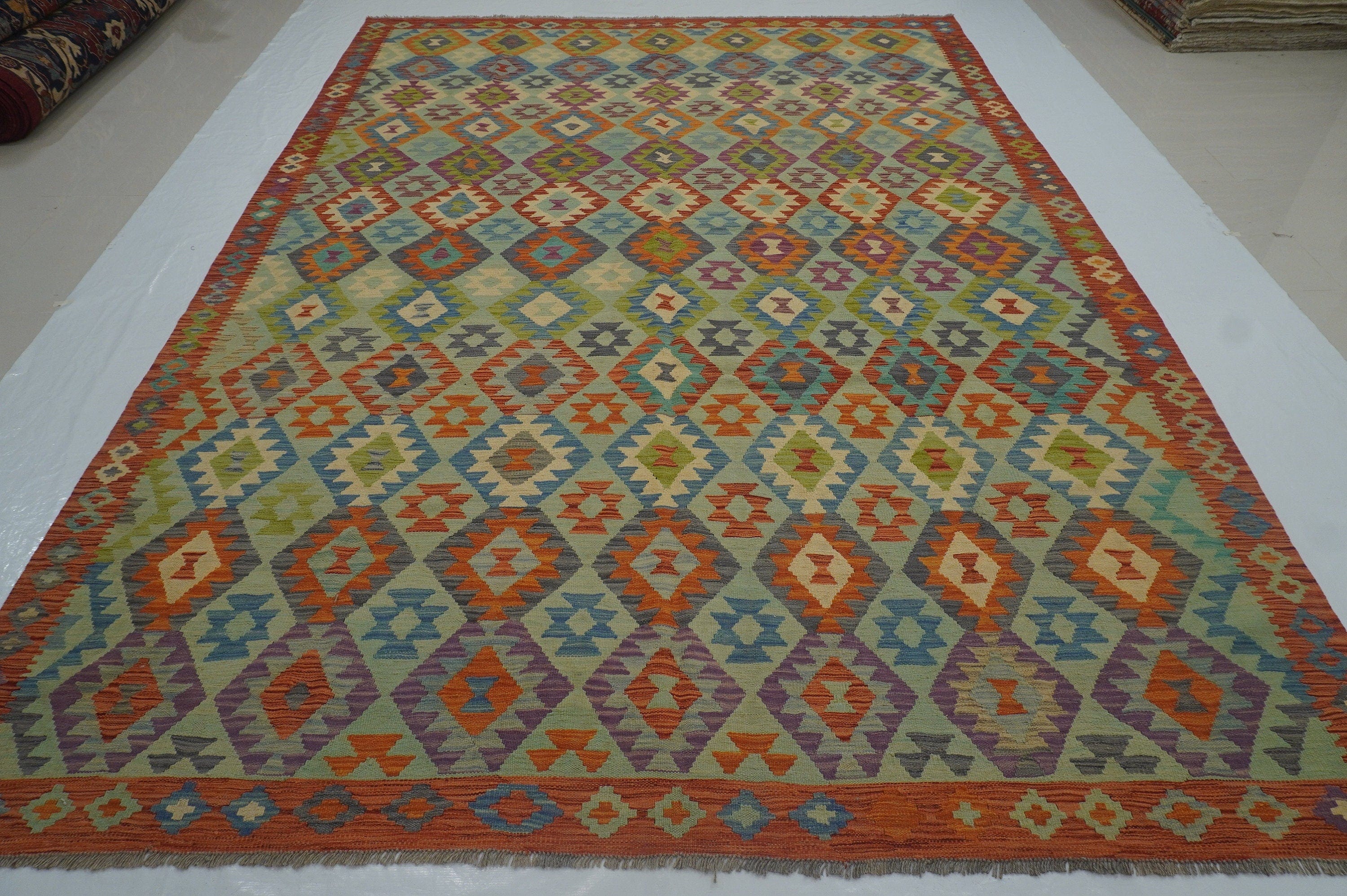 8'2x11'4 Muted Blue Afghan Hand Woven Wool Kilim Area Rug